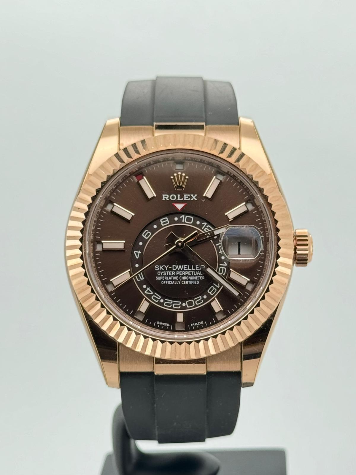 ROLEX SKY-DWELLER OYSTERFLEX ROSEGOLD CHOCO DIAL (2022) – TheWatchProject